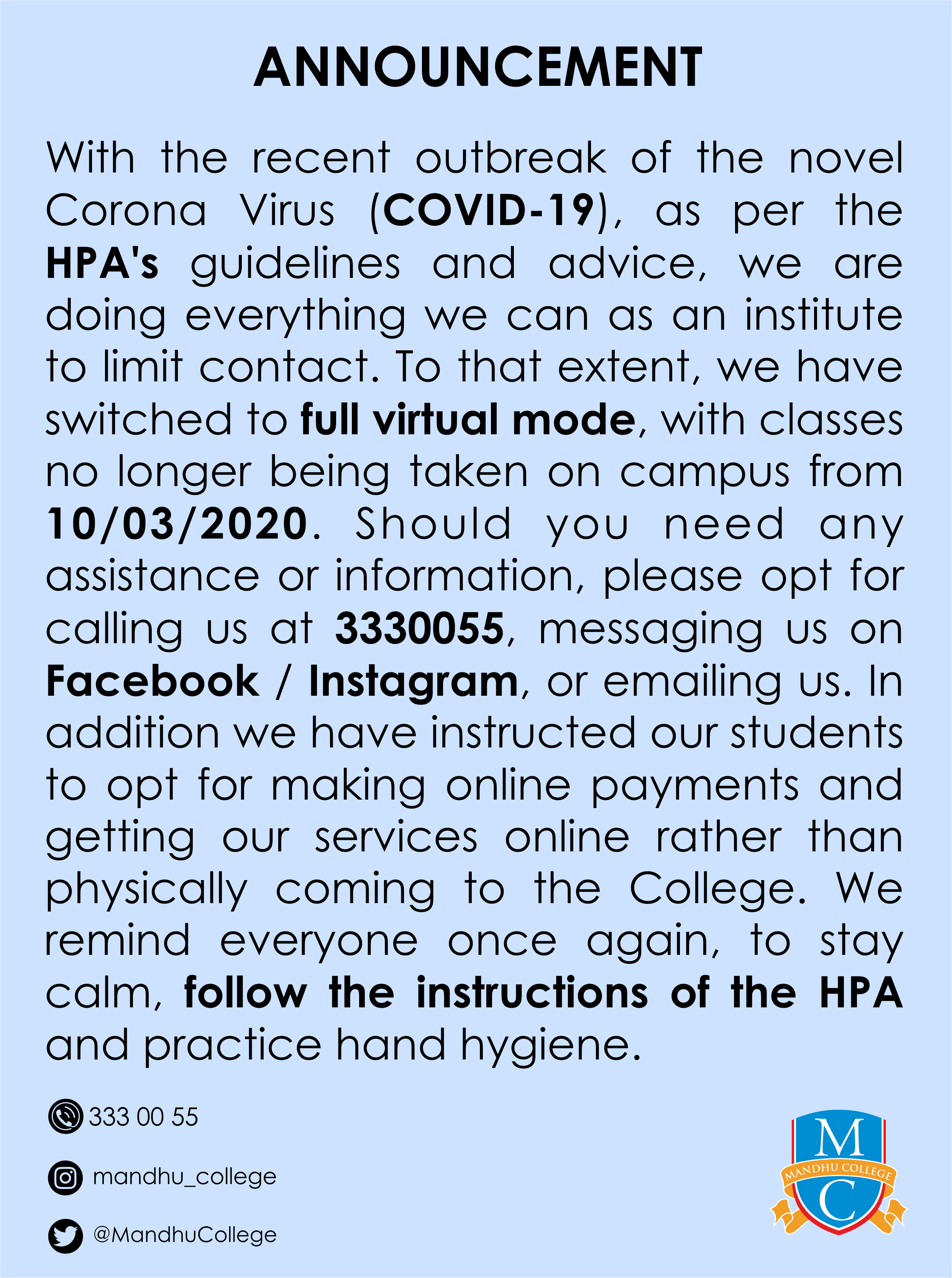 Mandhu College – We Lead. Others Follow.